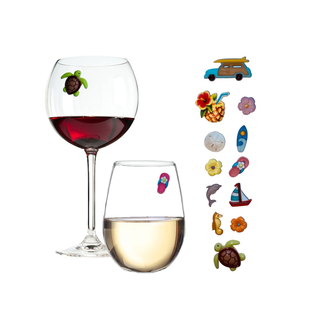 Beach Magnetic Wine Glass Charms - Fun Summer Hostess Gift - Beach ...