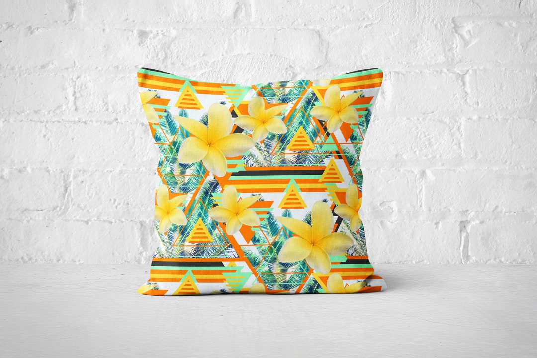 Sunshine Yellow Plumeria Flowers - Throw Pillow, Beach Tropical Florals ...