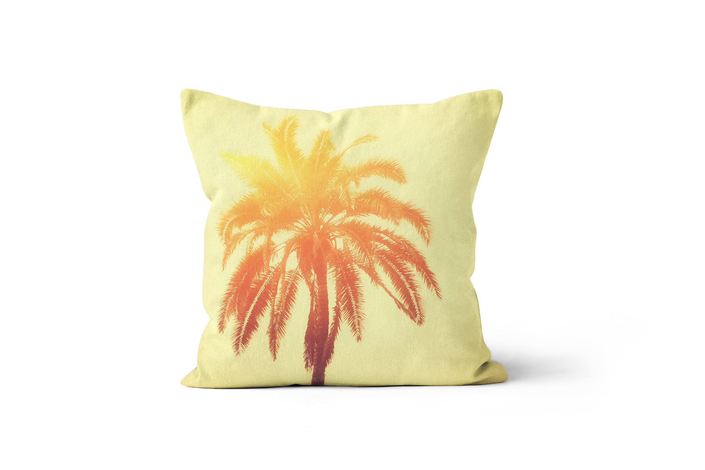 Golden Palm Throw Pillow, Sunshine Yellow Beach Surf Decor, Boho ...
