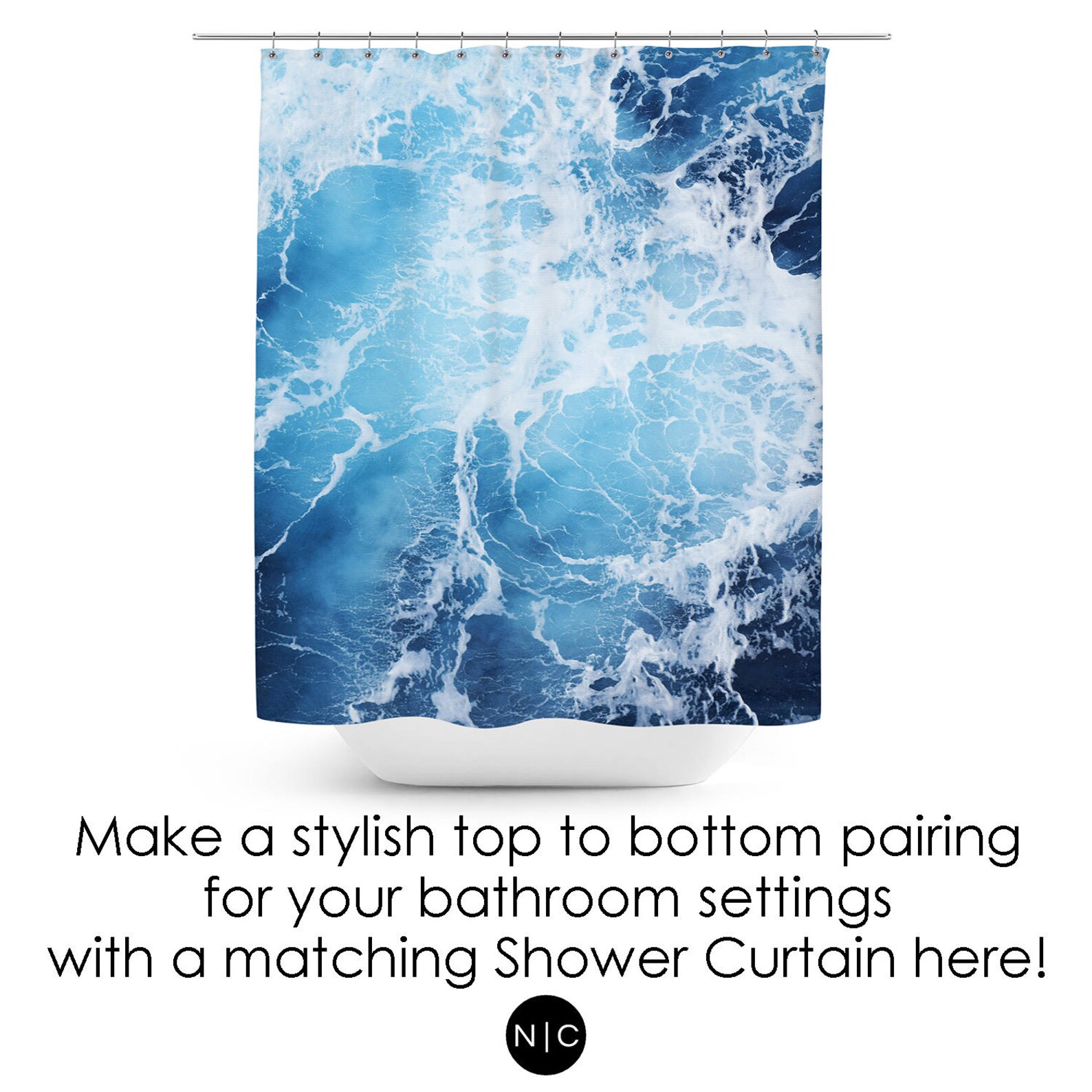 Blue Ocean Surf Bath Mat, Beach Surf Bohemian Chic Ocean Waves Accent ...