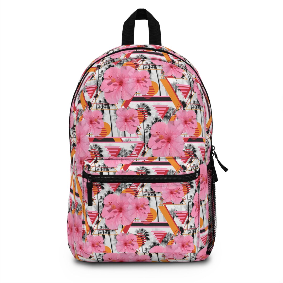 Sunset Pink Hibiscus Flowers - Backpack, Tropical Palms Floral Beach ...