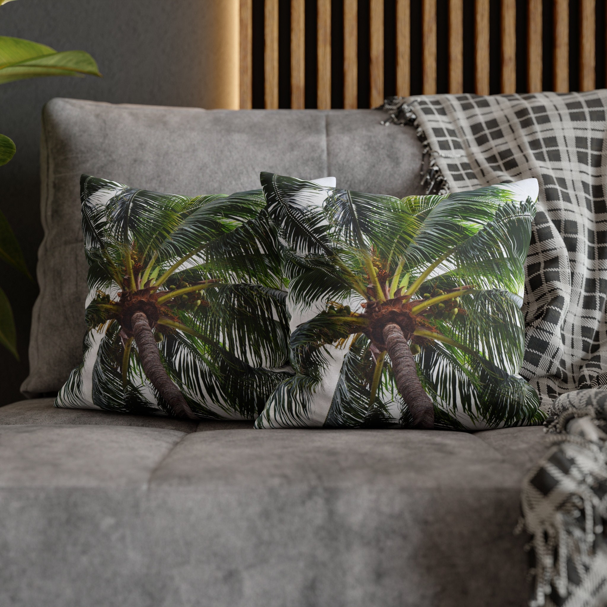 Caribbean Palm Throw Pillow, Green Palm Tree Decor Beach Tropical Style ...