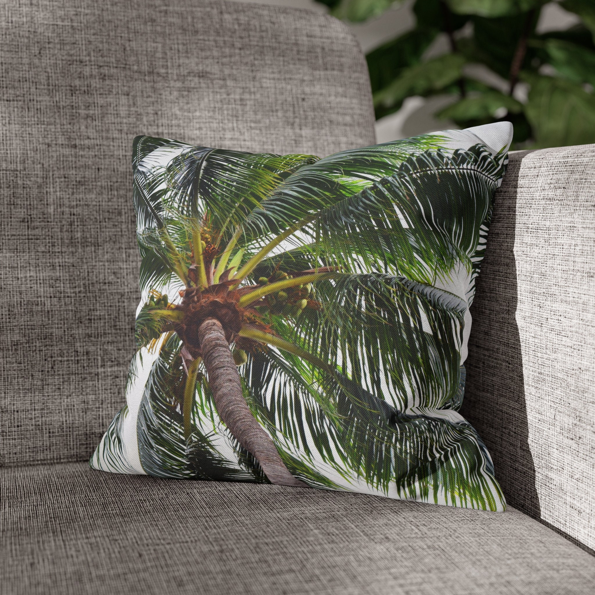 Caribbean Palm Throw Pillow, Green Palm Tree Decor Beach Tropical Style ...