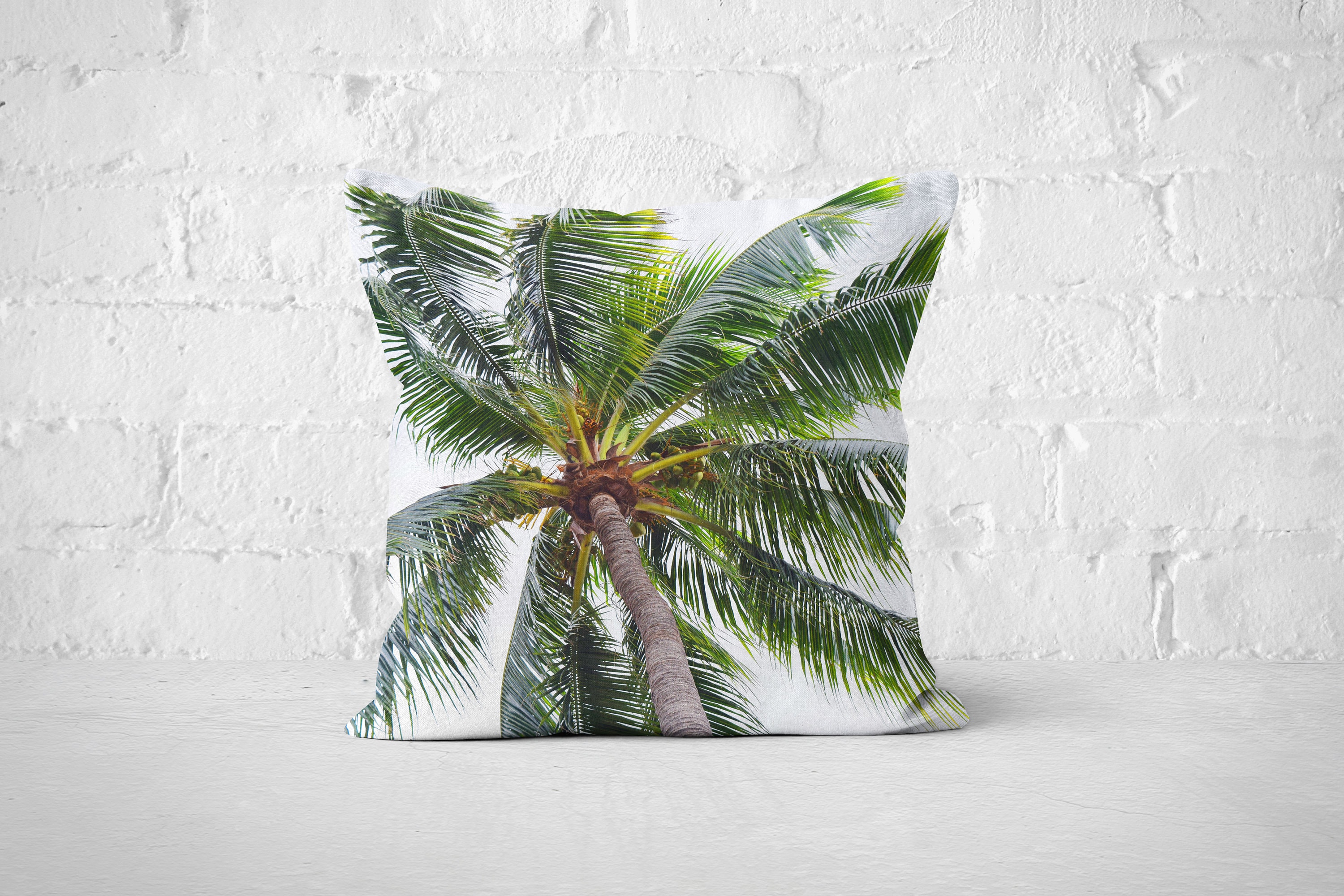 Caribbean Palm Throw Pillow, Green Palm Tree Decor Beach Tropical Style ...