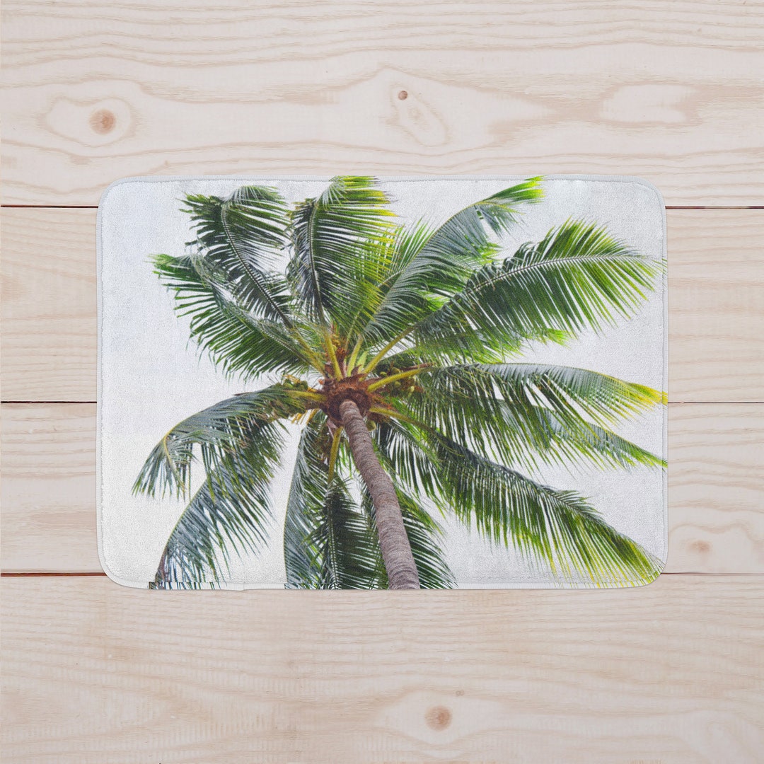Caribbean Palm Bath Mat, Beach Tropical Surf Style Palm Tree Accent ...