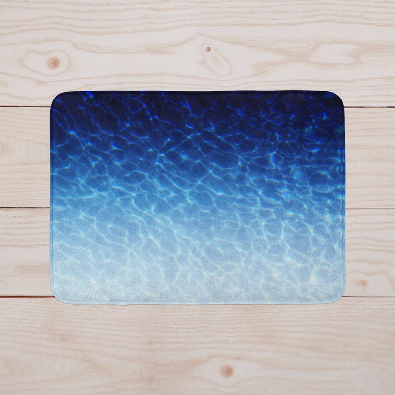 Marina Blue Bath Mat, Surf Ocean Nautical Style Beach Bathroom Mat, Non ...