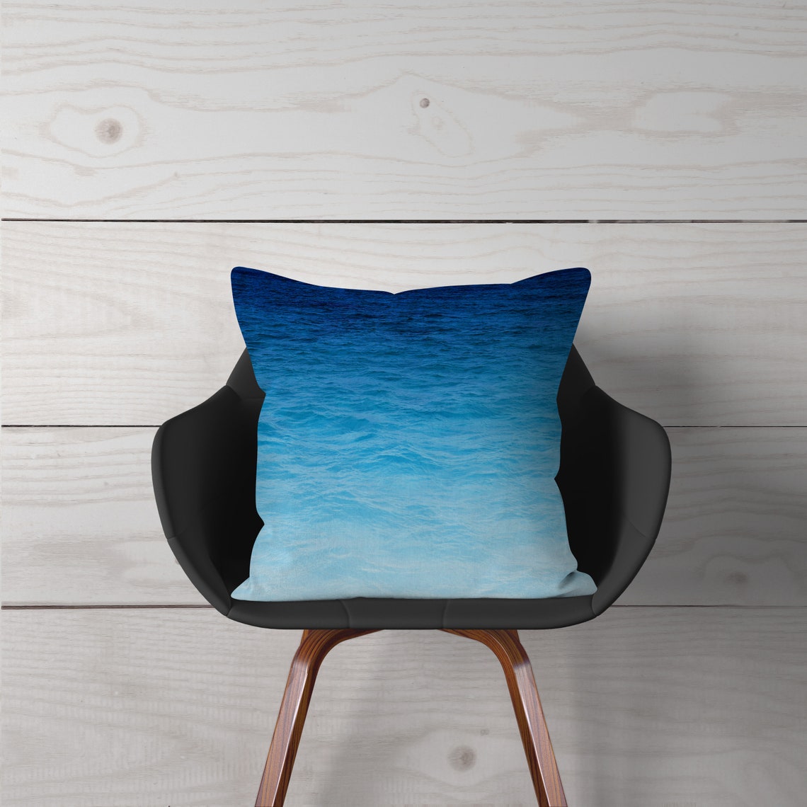 Sapphire Sea Throw Pillow, Ocean Blue Ombre Surf Style Beach Bungalow ...