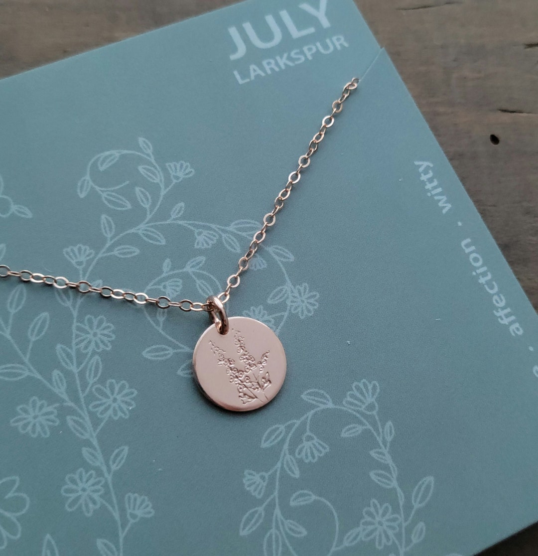 Personalized July Birth Flower Necklace Larkspur Jewelry - Etsy