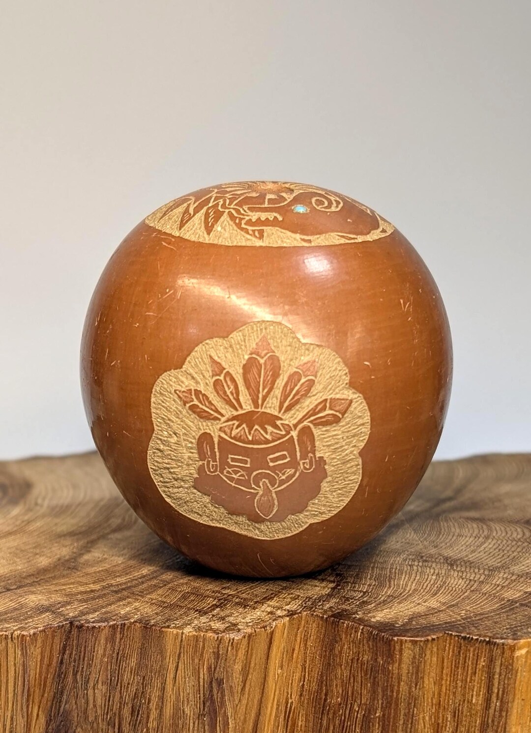 Mary Gutierrez Pojoaque Pueblo Sgraffito Seed Pot With Turquoise Inlay ...