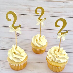 Two Cake Topper Number 2 Cupcake Topper Gold Glitter Topper Second ...