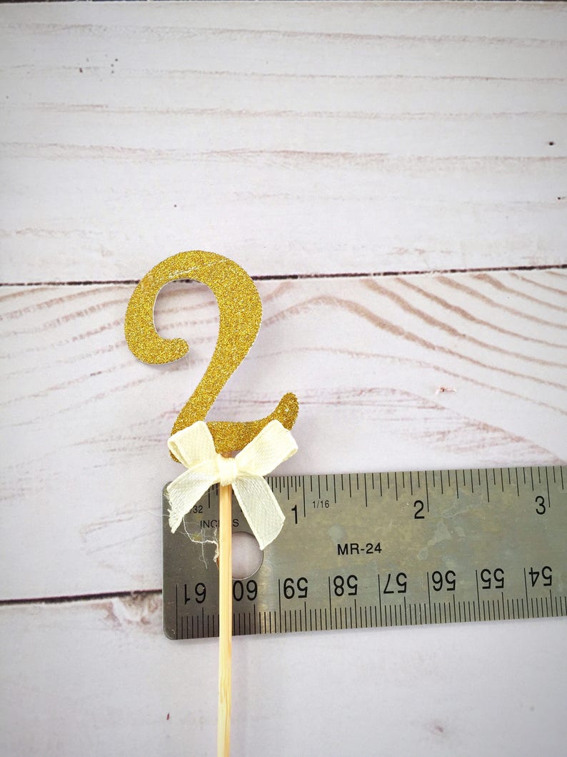 Two Cake Topper Number 2 Cupcake Topper Gold Glitter Topper - Etsy