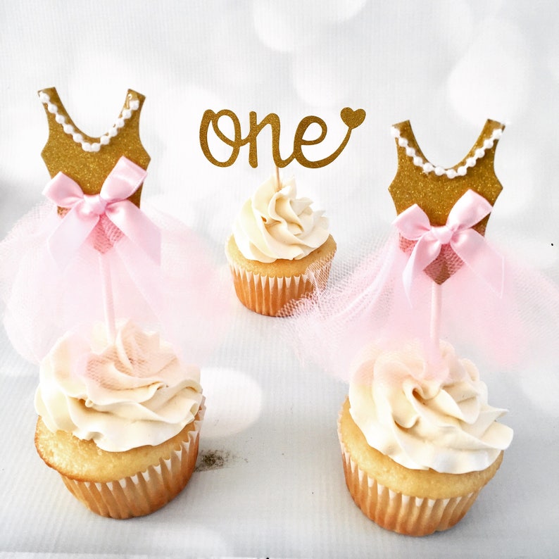 One Cake Topper One Cupcake Topper Gold Glitter Topper First Birthday ...