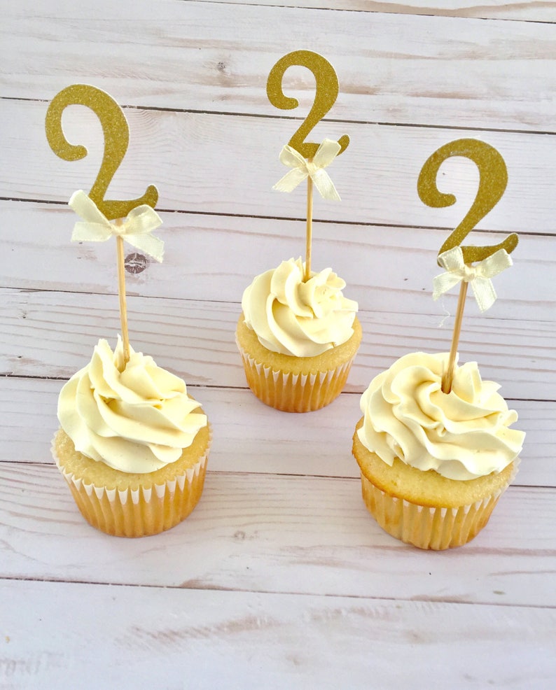 Two Cake Topper Number 2 Cupcake Topper Gold Glitter Topper - Etsy