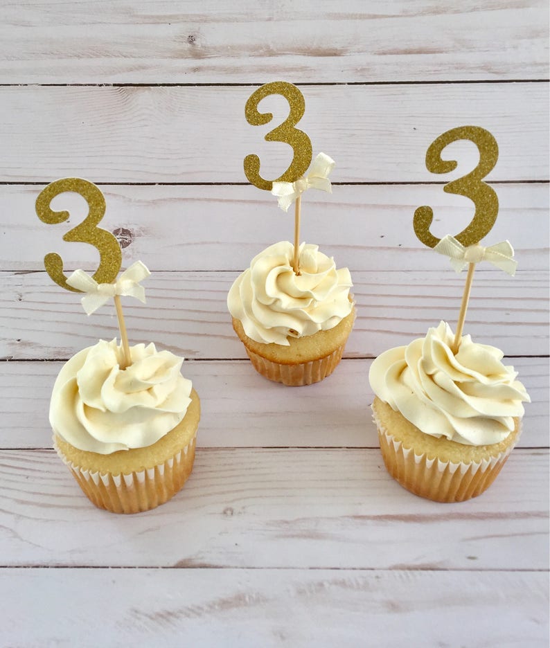 Number 3 Cake Topper 3 Cupcake Topper Gold Glitter Topper - Etsy