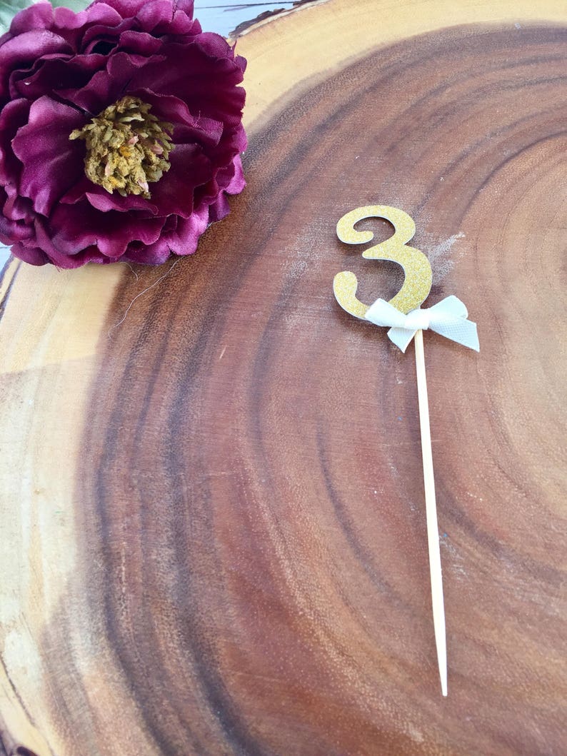 Number 3 Cake Topper 3 Cupcake Topper Gold Glitter Topper - Etsy