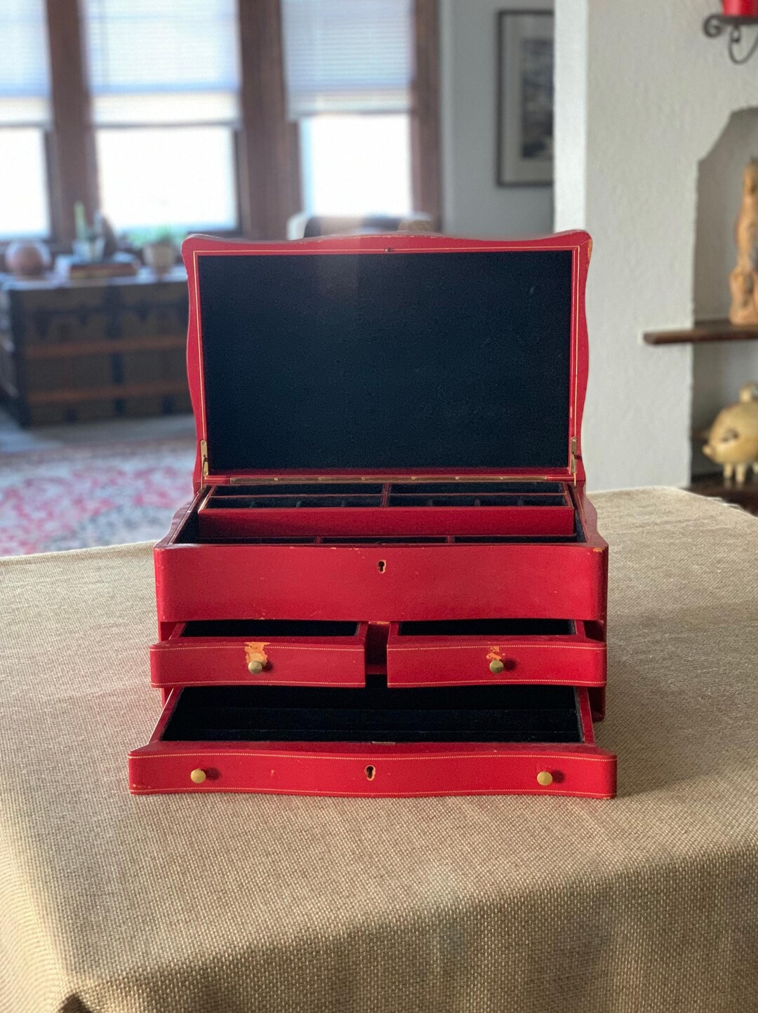 Vintage Jewelry Box Large Made in Italy Large Red Jewelry Organizer ...