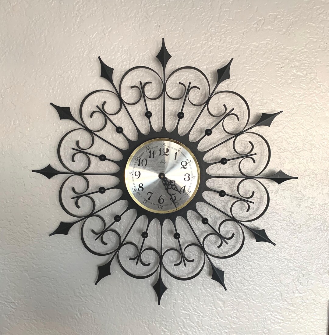 Mid-century Welby Wall Clock | Black Wrought-iron Style Starburst ...