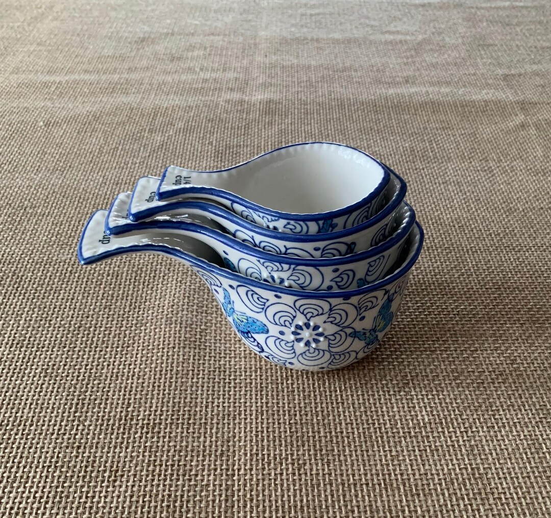 Ceramic Measuring Cups | Set of 4 Nesting Measuring Cups | Blue & White ...
