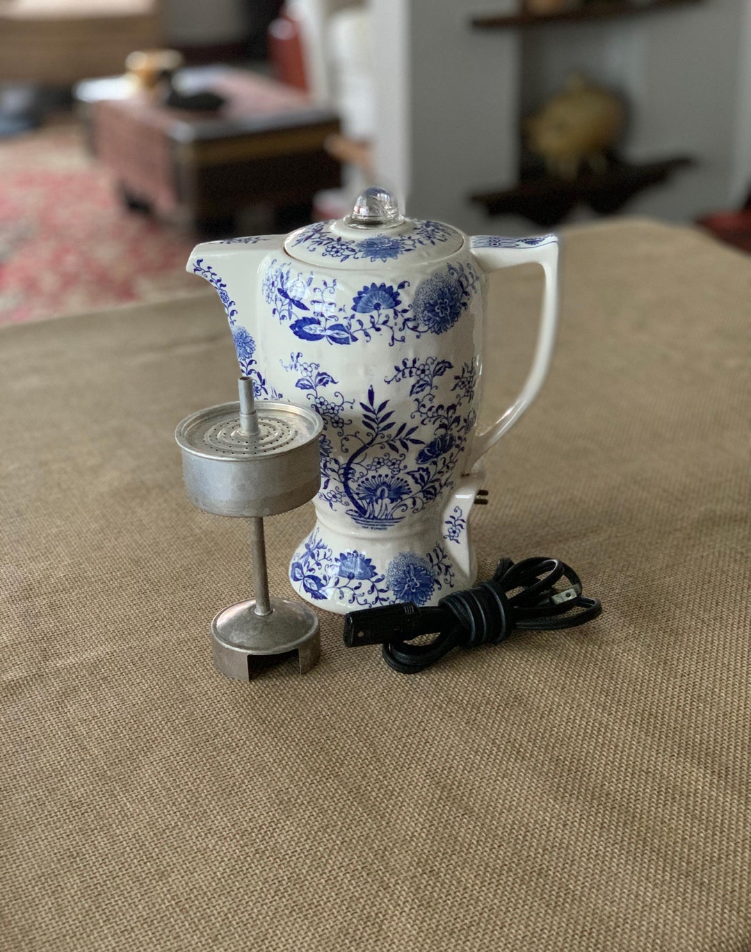 Vintage Electric Coffee Percolator Blue and White Porcelain Blue Onion ...