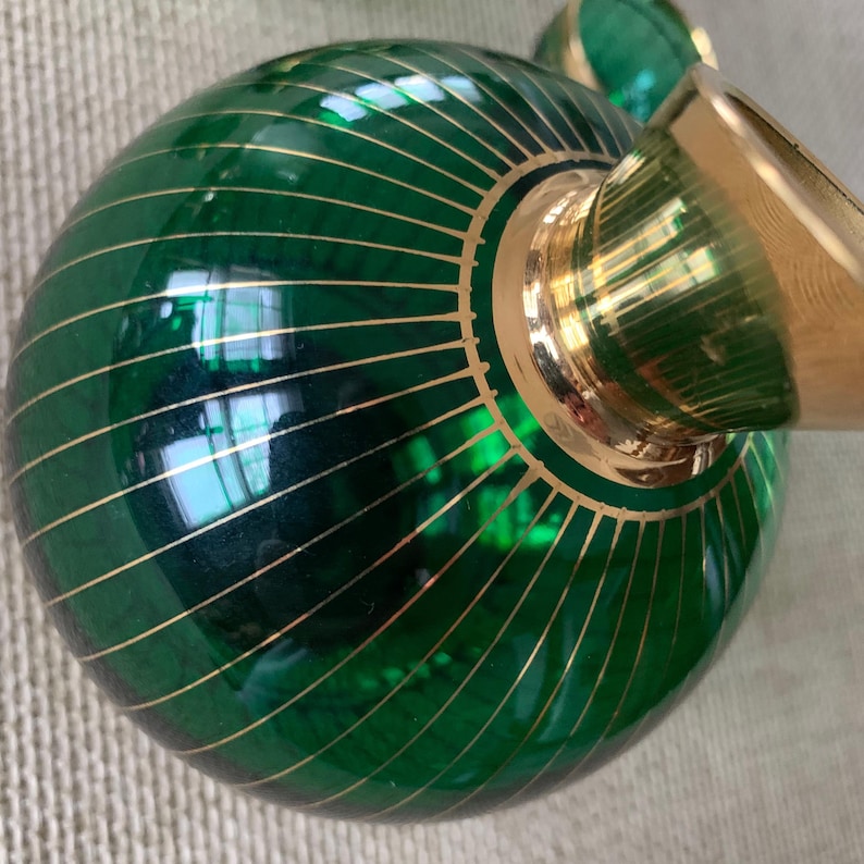 Mid Century Decanter Set | Bohemian Emerald Green Glass | 6 Liqueur ...