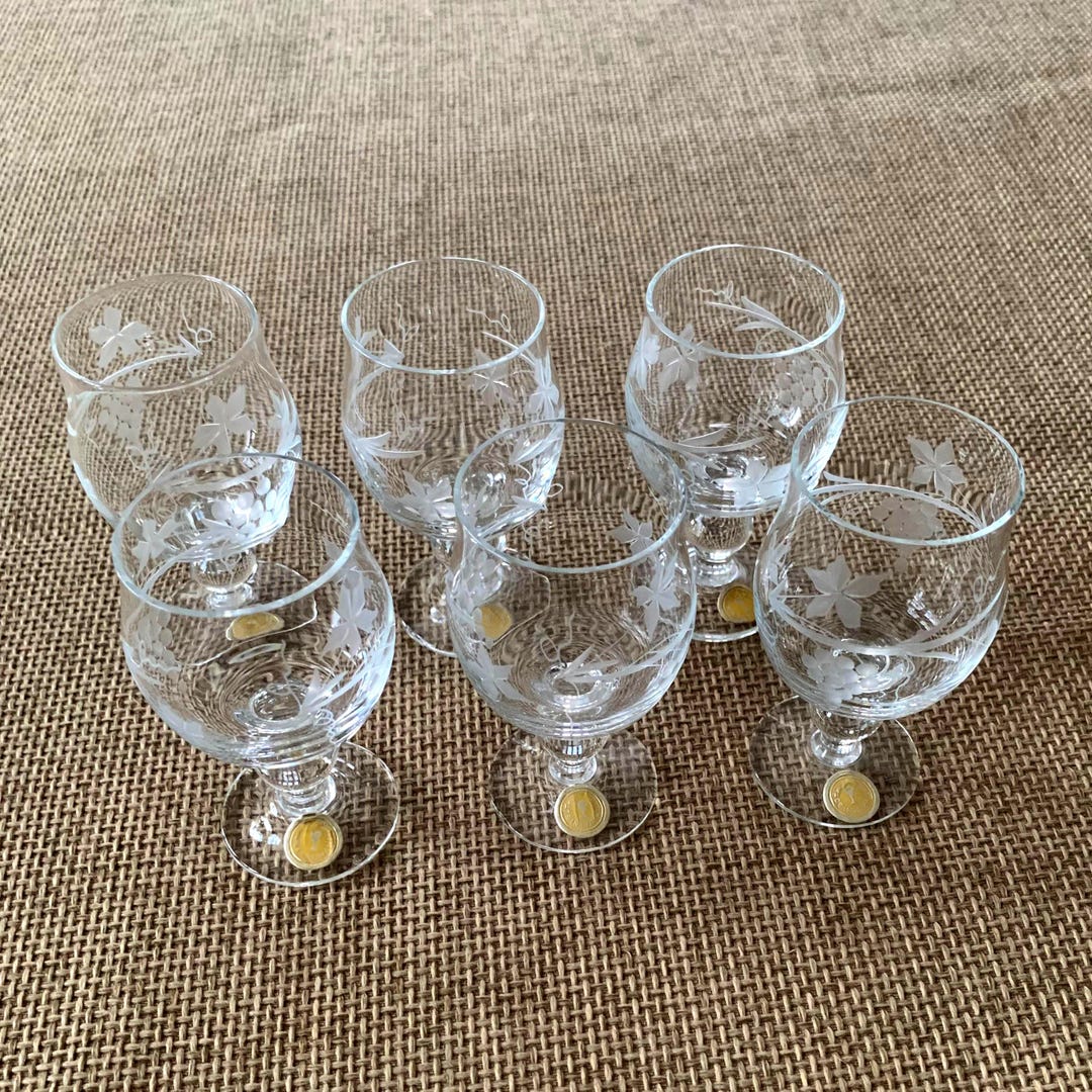 Vintage Romanian Etched Crystal Cordial Glasses | Set of 6 | Mid ...