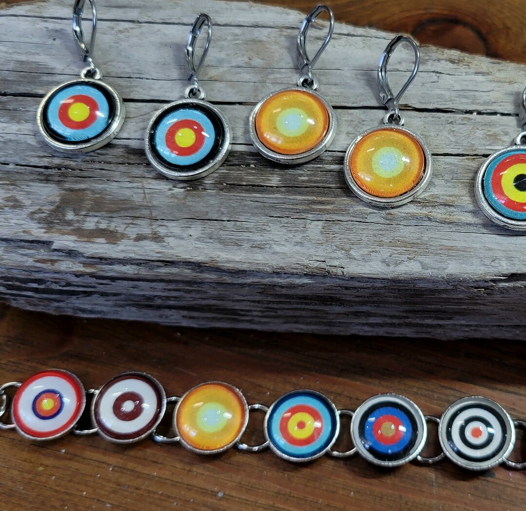 Vintage Mod Bullseye Handmade Bracelet and Earrings Stainless Steel and ...