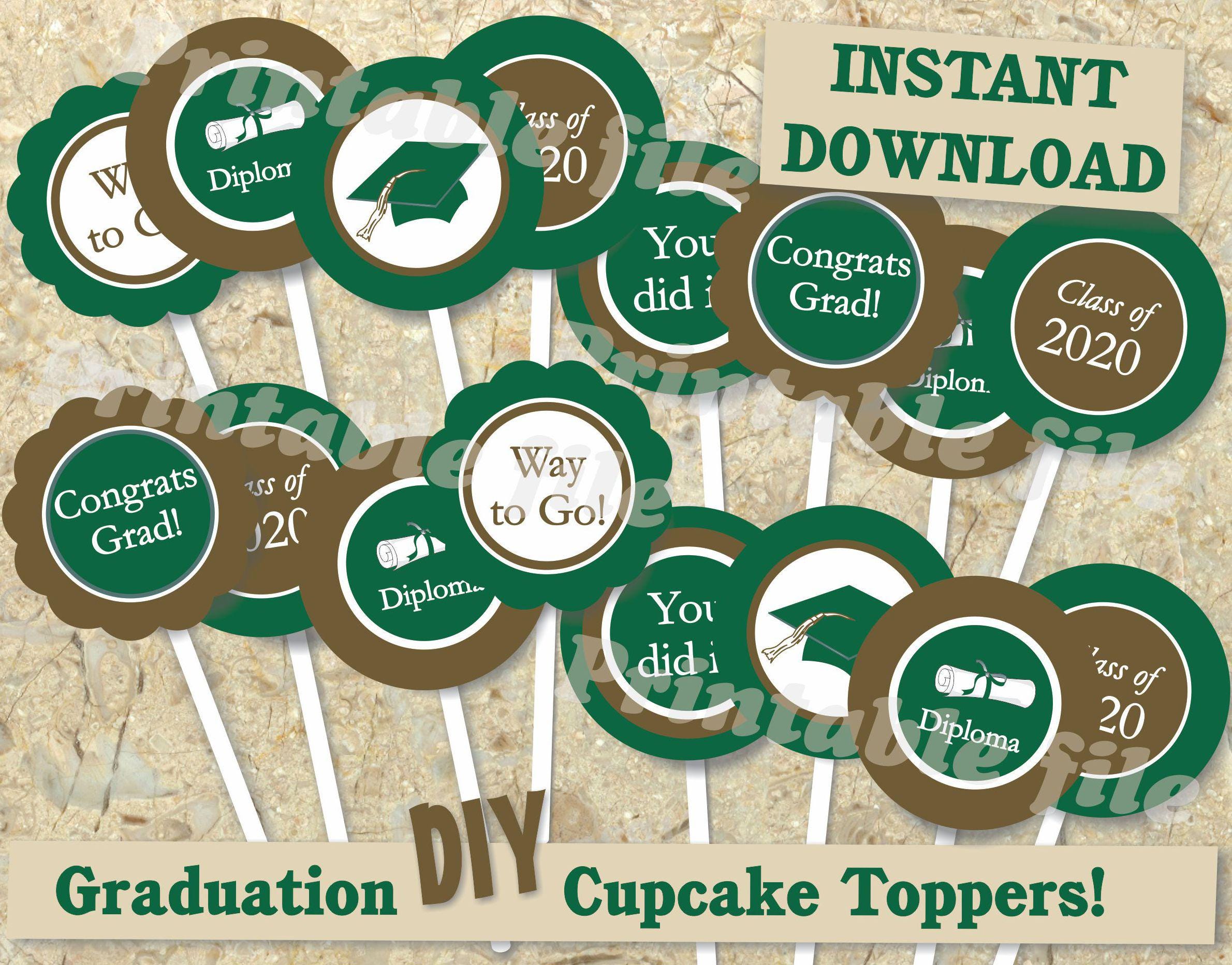 Graduation Cupcake Topper Printable DIY Template - Etsy