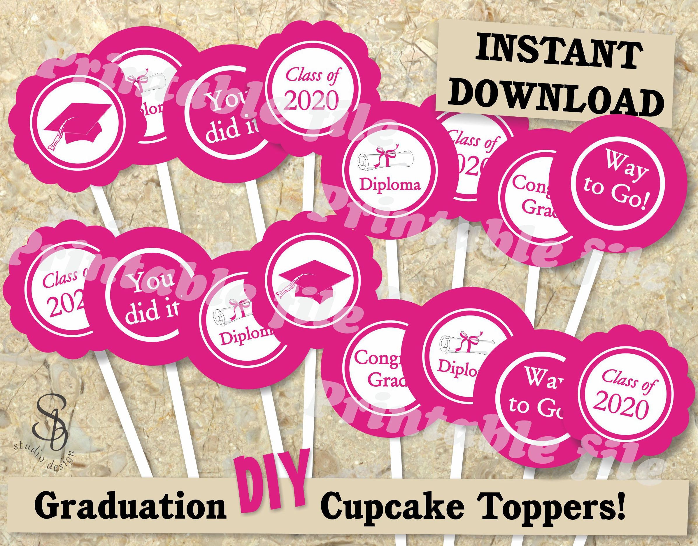 Graduation Cupcake Toppers Printable Template DIY - Etsy