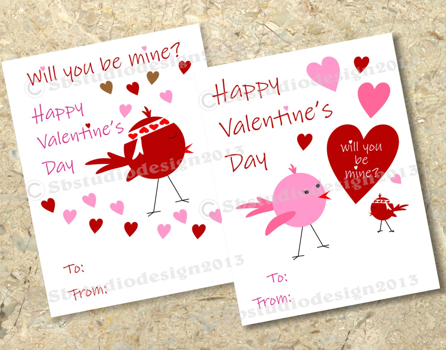 Printable Kids Valentine Card Set of 4 Cute Birdies DIY - Etsy