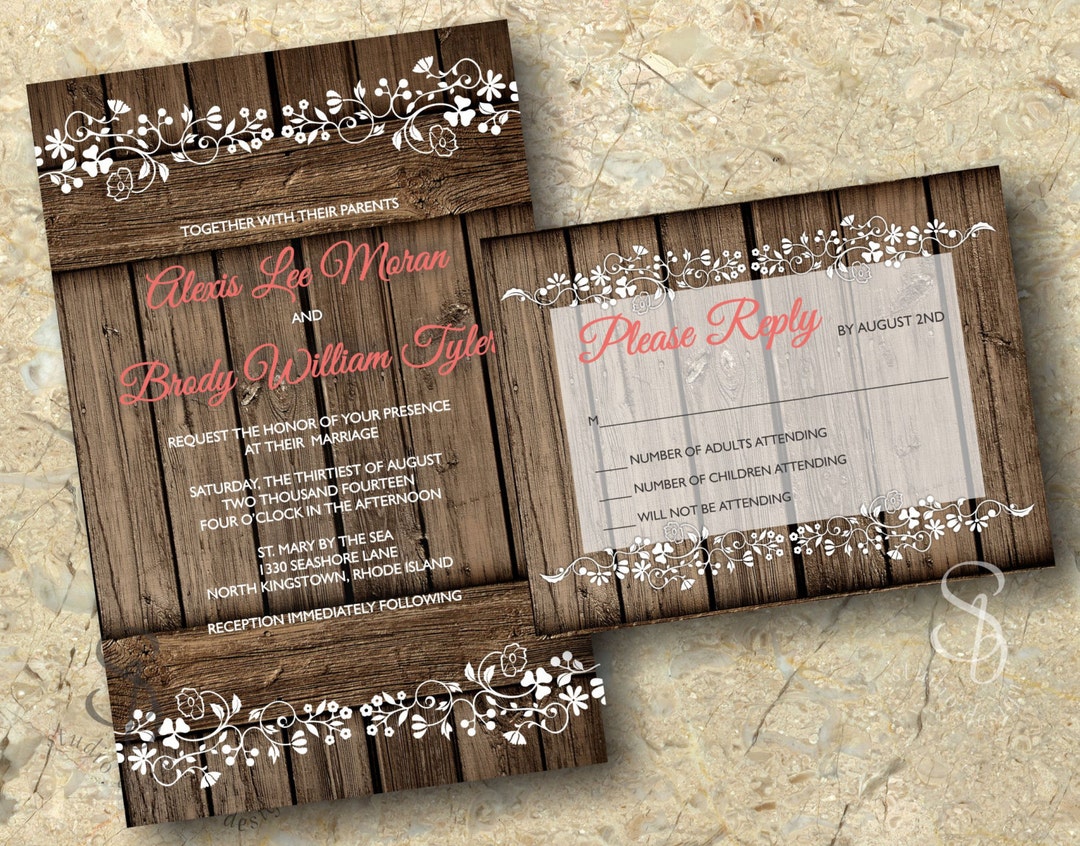 Rustic Wedding Invitation and RSVP Set - Etsy