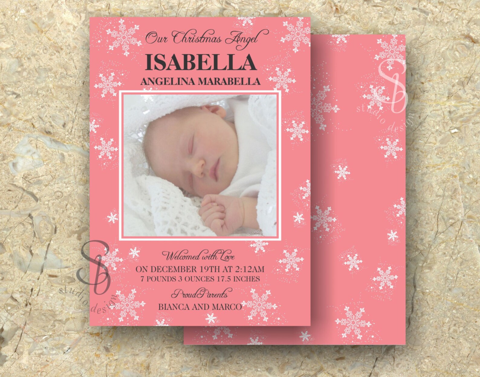 Christmas Baby Announcement Card. Snowflake Baby Announcement Card. - Etsy