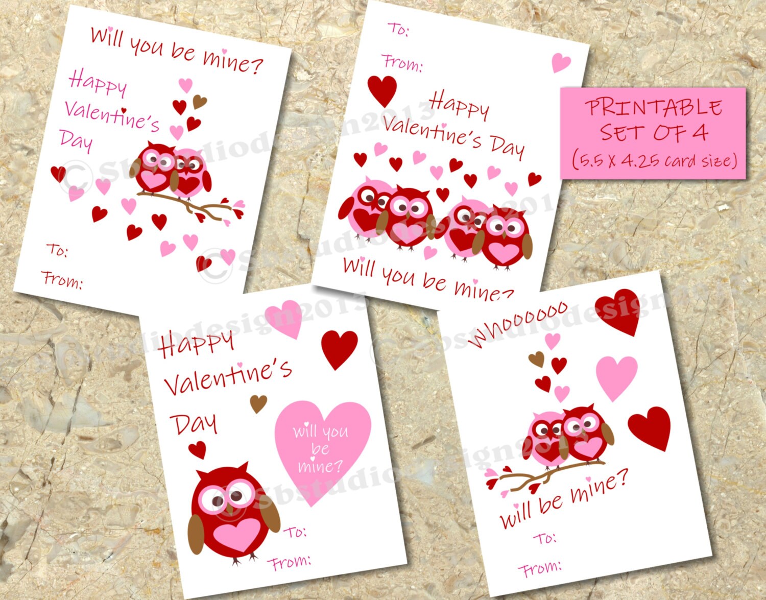 Printable Kids Owl Valentine Card, DIY Valentine Set Instant Download ...