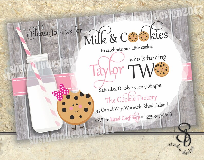 Milk and Cookies Invitation. Girls Birthday Invitation. Kids Birthday ...