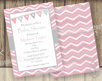 Chevron Butterfly Baby Shower Invitation, Chevron Butterflies Baby ...