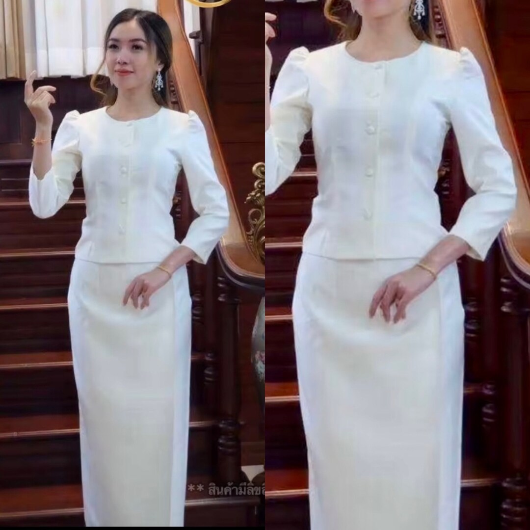 Asian 3XL Bust 42, Waist 36, Khmer, Thai, Lao Traditional Outfit, White ...