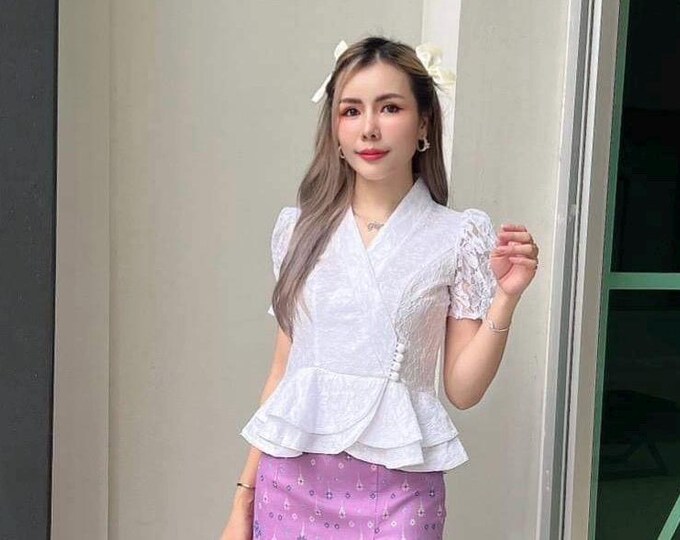 Thai, Khmer, Lao Traditional Blouse, Thai Princess Lace Top. Cambodian ...