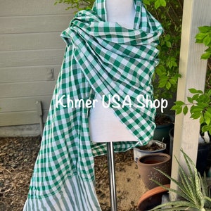 65x25 Green Cambodian Kroma, Khmer Krama, Khmer Scarf, Khmer USA Shop ...