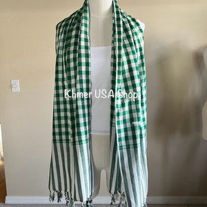 65x25 Green Cambodian Kroma, Khmer Krama, Khmer Scarf, Khmer USA Shop ...