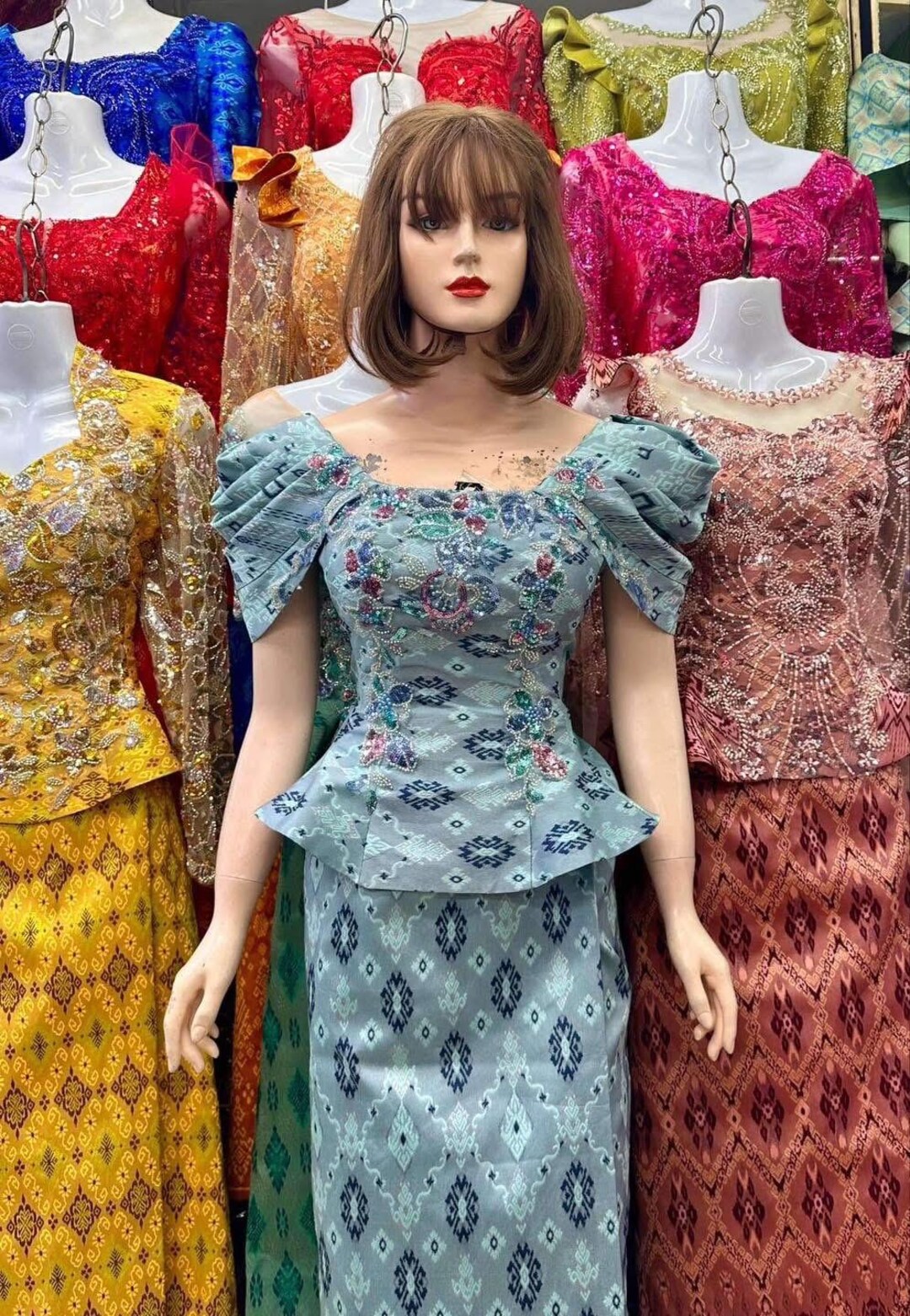 S (4) Blue Khmer Outfit, Thai, Lao, Traditional, Cambodian, Asian ...