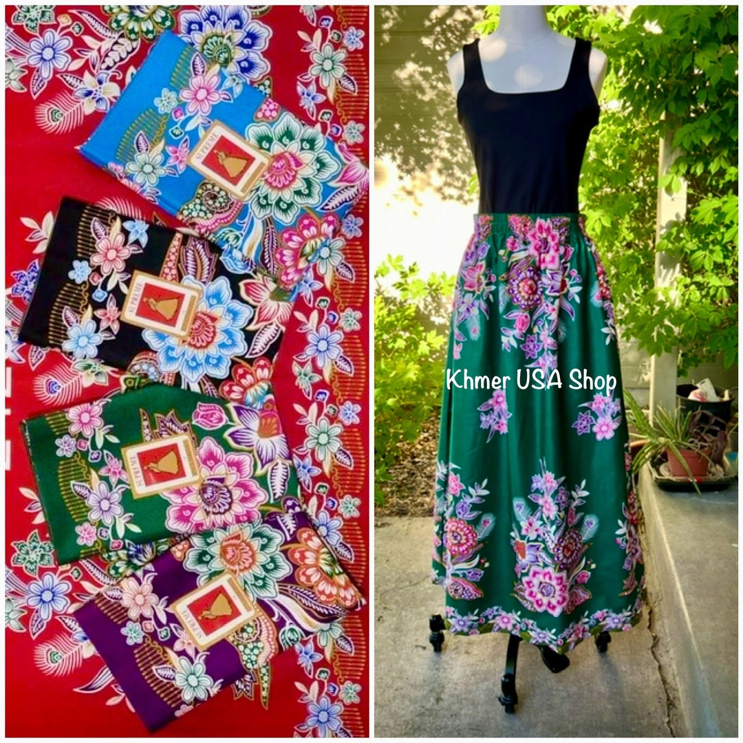 S-XL Elastic Skirt, Khmer, Thai, Lao Style, Asian Everyday Skirt ...