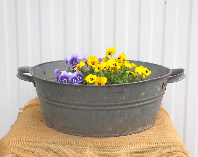 Vintage Galvanized Zinc Pot - Cottage Garden Planter - Bathroom Sink ...