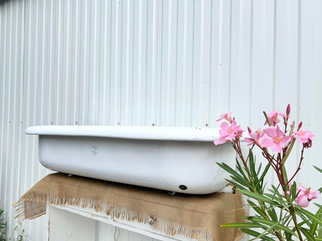 Antique Enamel Baby Bath - White Enamel Garden Planter - Indoor Outdoor ...