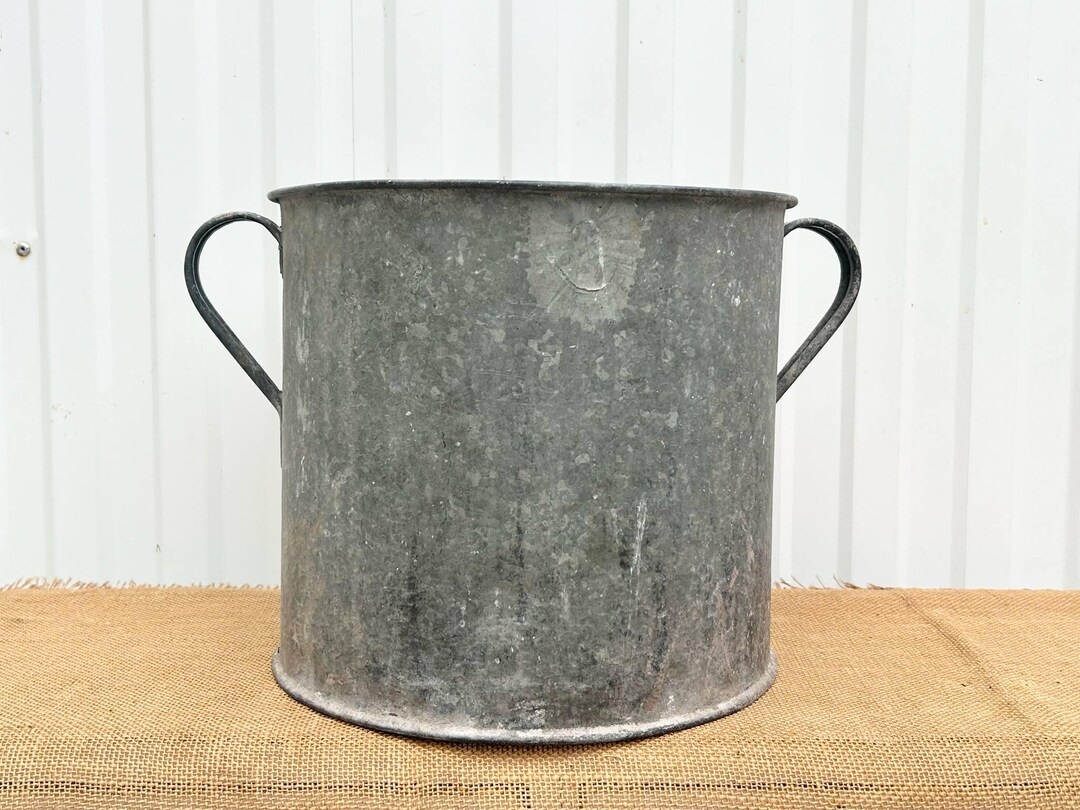 XL Vintage Galvanized Zinc Planter - Hungarian Two Handled Pot - Garden ...