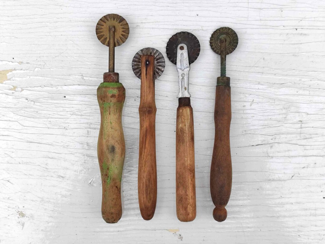 Set of 4 Antique Dough Cutter - Brass and Wooden Ravioli Cutter ...