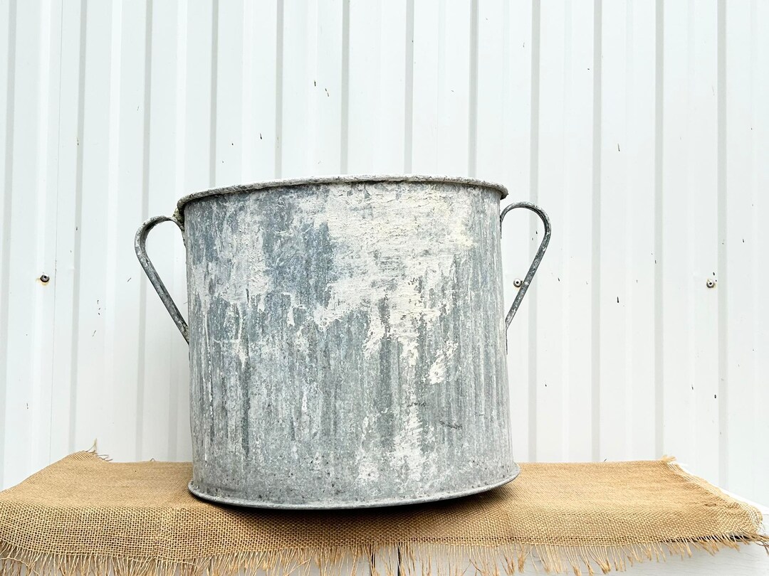 Vintage Galvanized Zinc Planter - Hungarian Two Handled Pot - Garden ...