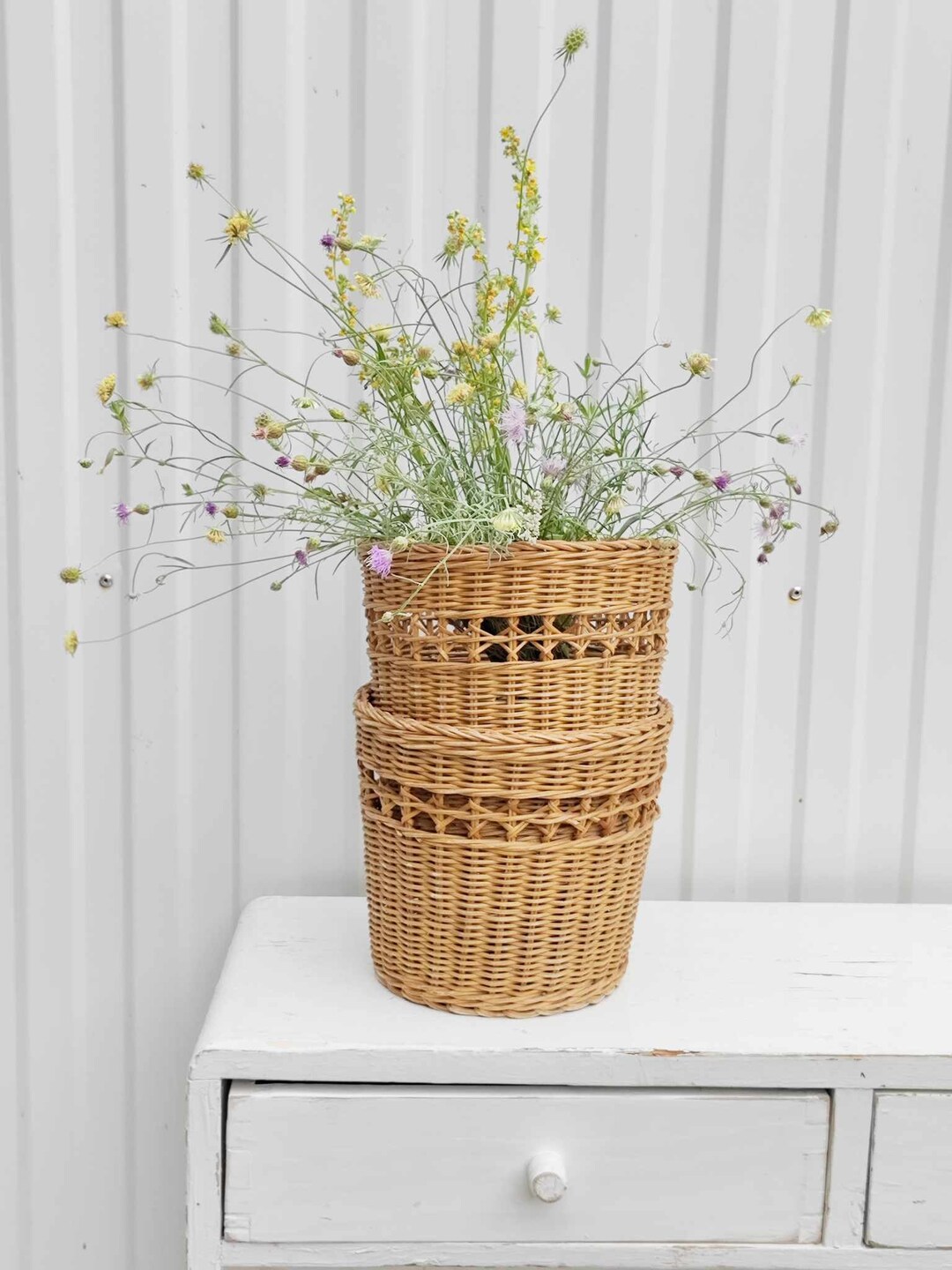 Set of Two Vintage Wicker Flower Pot - Vintage Planter - Gardening - Etsy