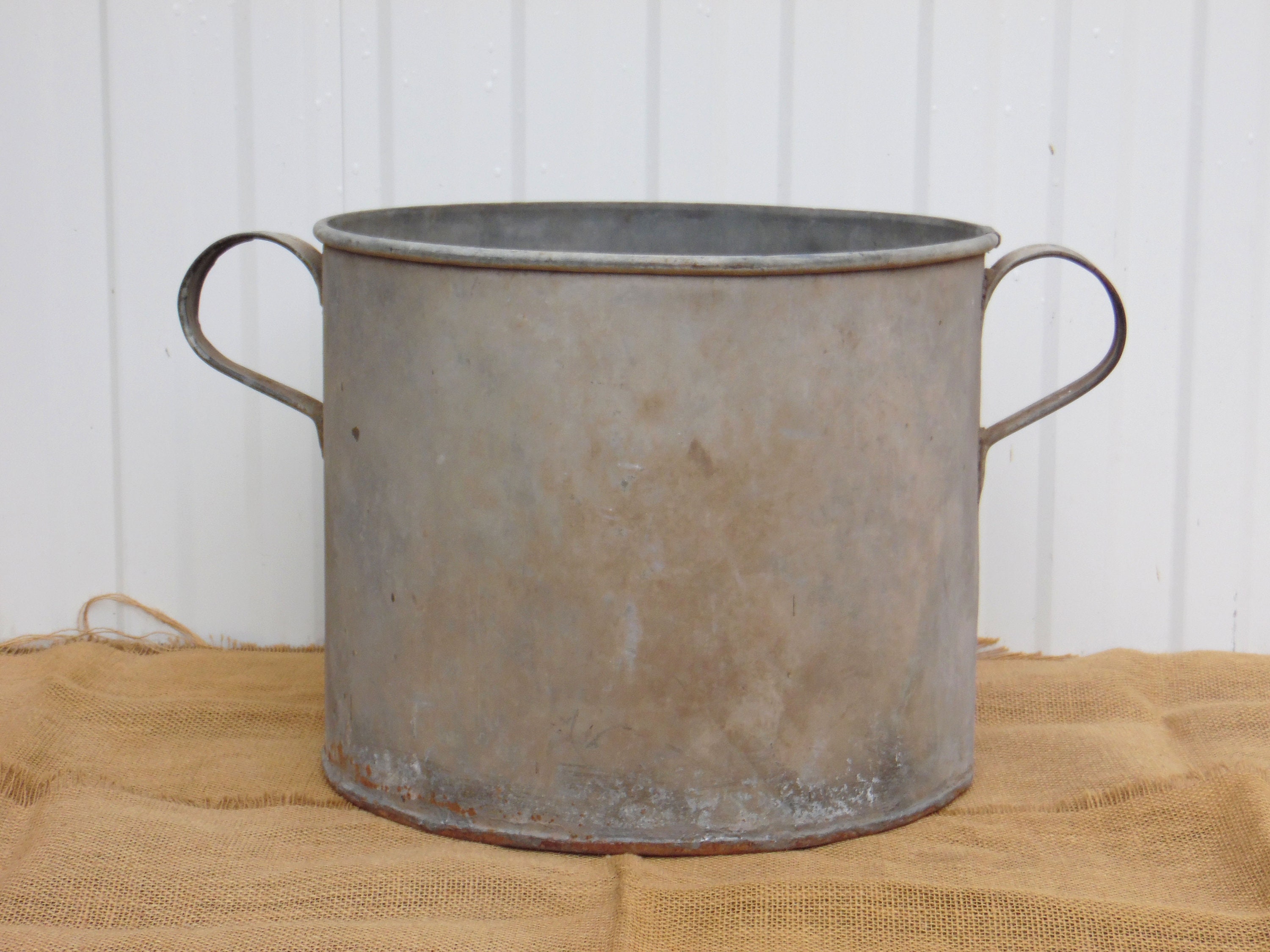 XL Vintage Galvanized Zinc Planter Hungarian Two Handled Pot | Etsy