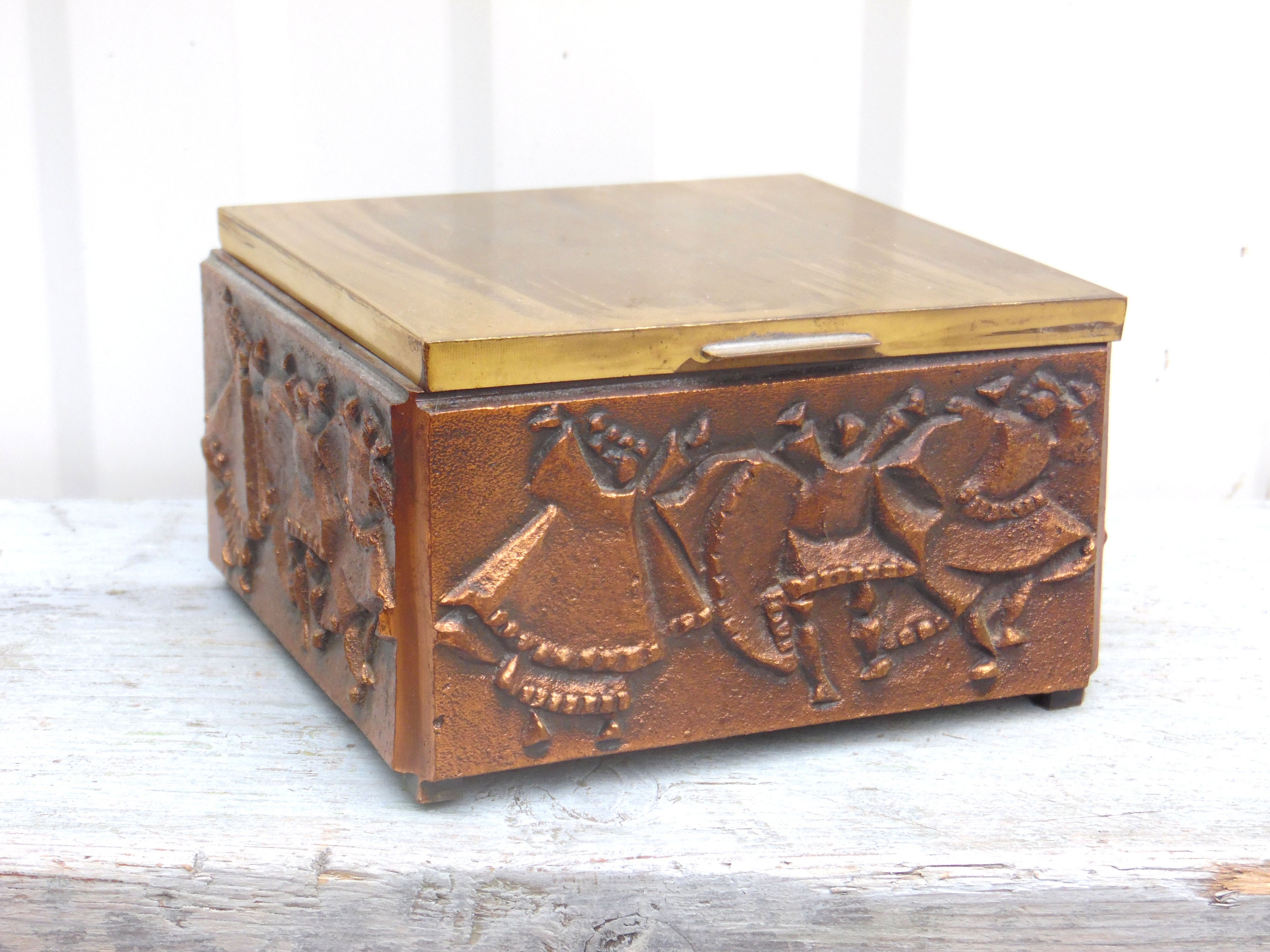 Vintage Wooden and Copper Box Storage Box | Etsy