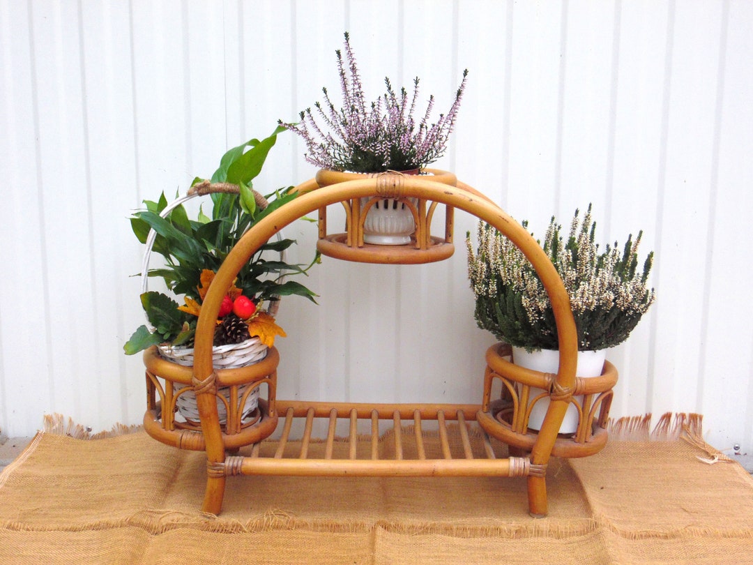 Vintage Bamboo Rattan Plant Stand - Plant Stool - Boho Home Decor - Etsy