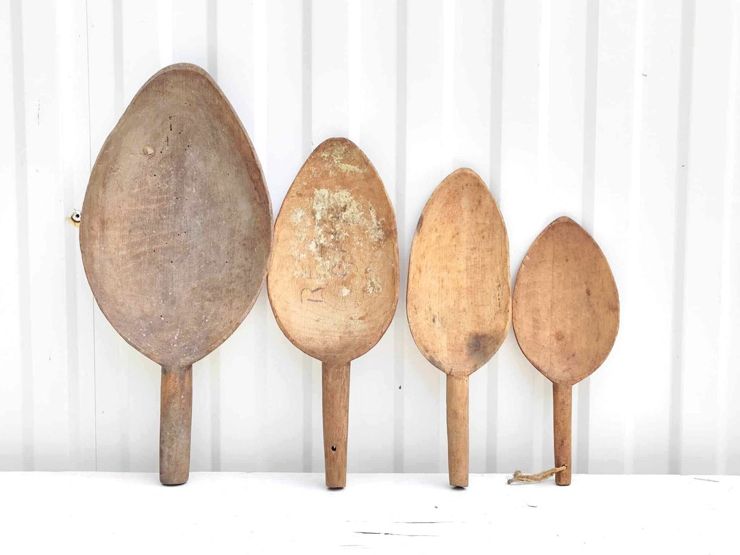 Set of 4 Antique Primitive Wooden Spoons - Hand Carved - Rustic Home ...